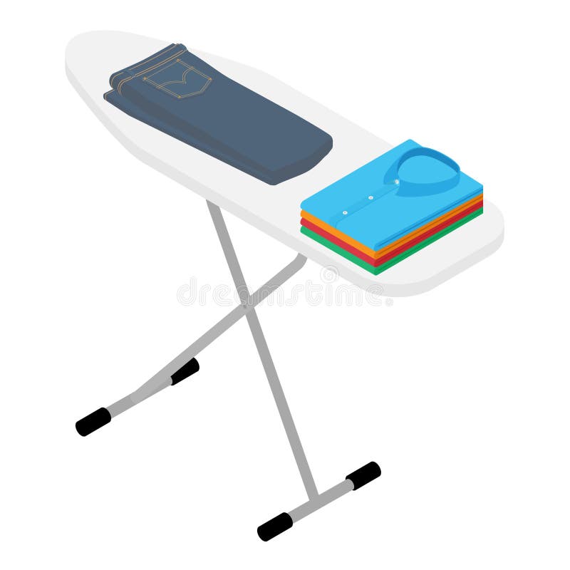 Blue Jeans and Stack of Color Shirts Clothing on Ironing Board Stock ...