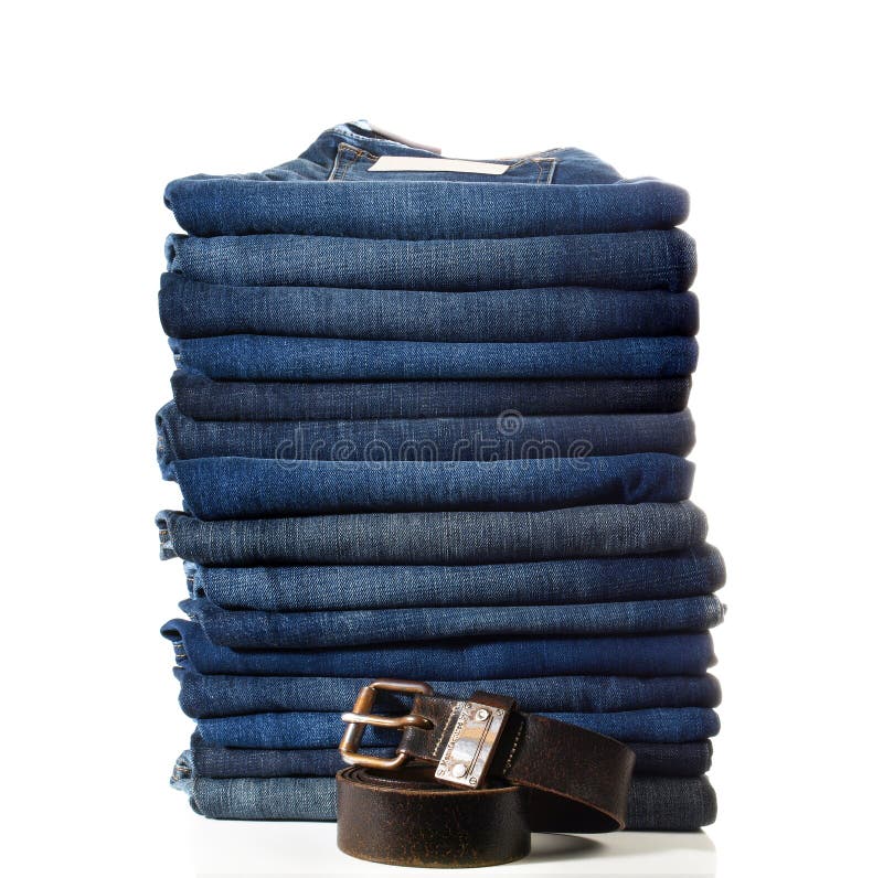 Blue Jeans Stack Isolated on White Background Stock Image - Image of ...