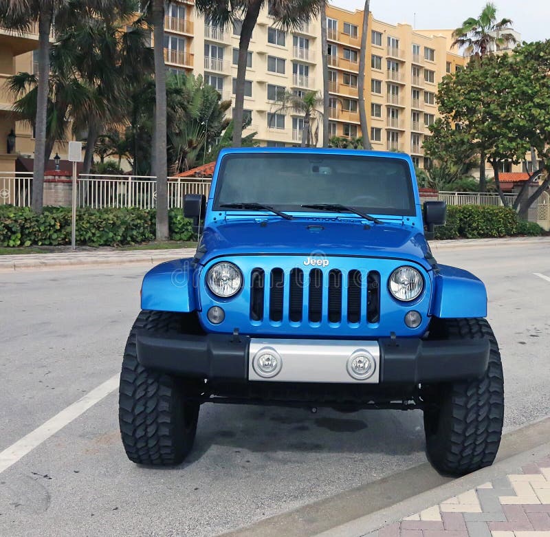 Blue Jeep Wrangler editorial stock photo. Image of front - 67501113