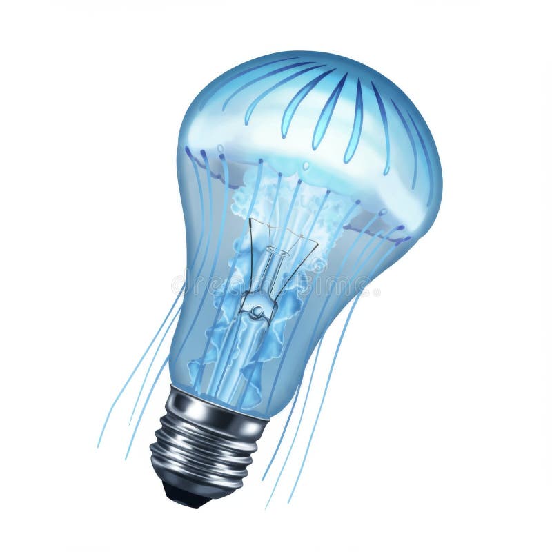 Blue Jellyfish Inside Glowing Lightbulb Stock Illustration ...