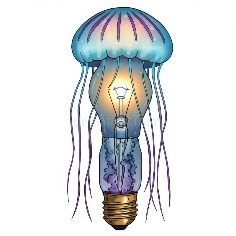 Blue Jellyfish Lightbulb Illustration Stock Illustration - Illustration ...