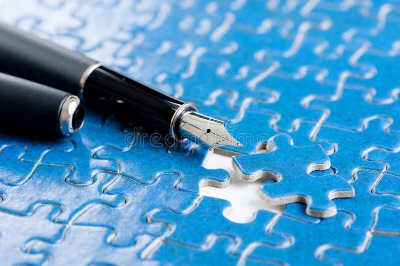 Blue jigsaw puzzle stock photo. Image of interlock, jigsaw - 341771486