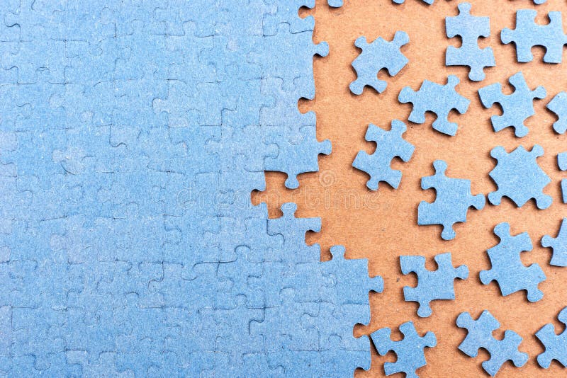 Blue Jigsaw Puzzle with Copy Space. Connected and Missing Blank Puzzle ...
