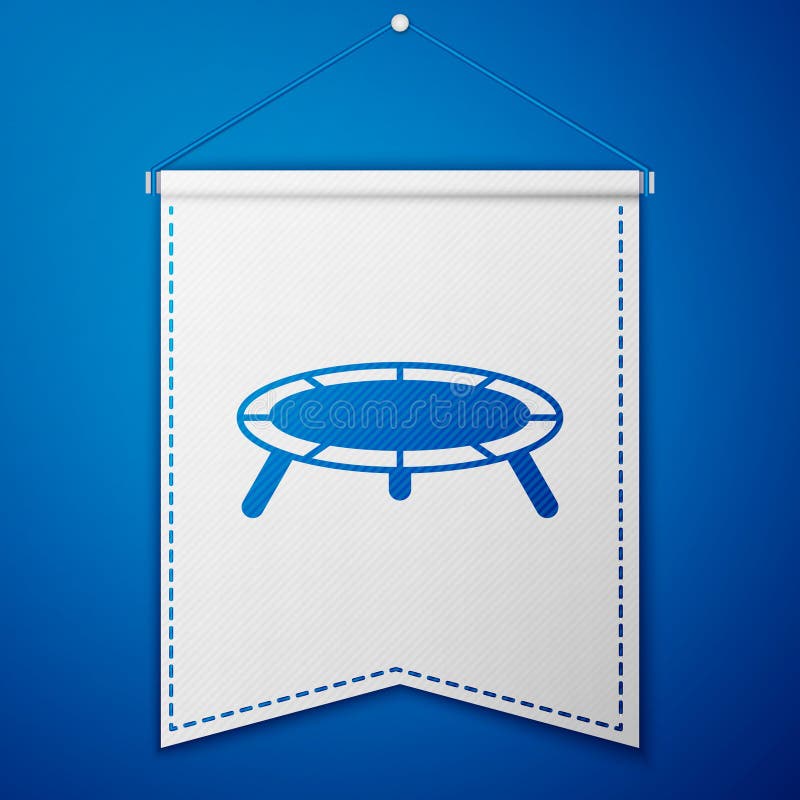 Blue Jumping Trampoline Icon Isolated on Blue Background. White Pennant ...