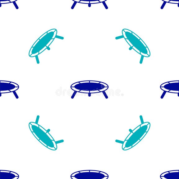 Blue Jumping Trampoline Icon Isolated Seamless Pattern on White ...