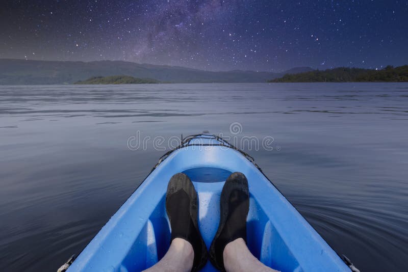 Blue Kayak in Loch Lomond on Open Water at Night Stock Image - Image of ...