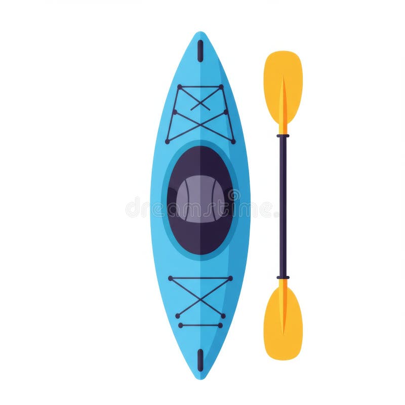 Blue Kayak and Yellow Paddle Illustration Stock Illustration ...