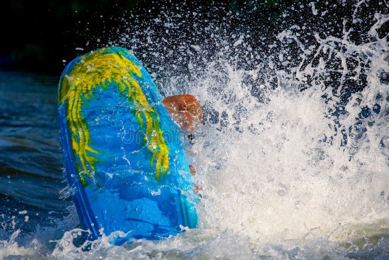 Blue Kayaking Boat with Big Splash on the Water Stock Image - Image of ...