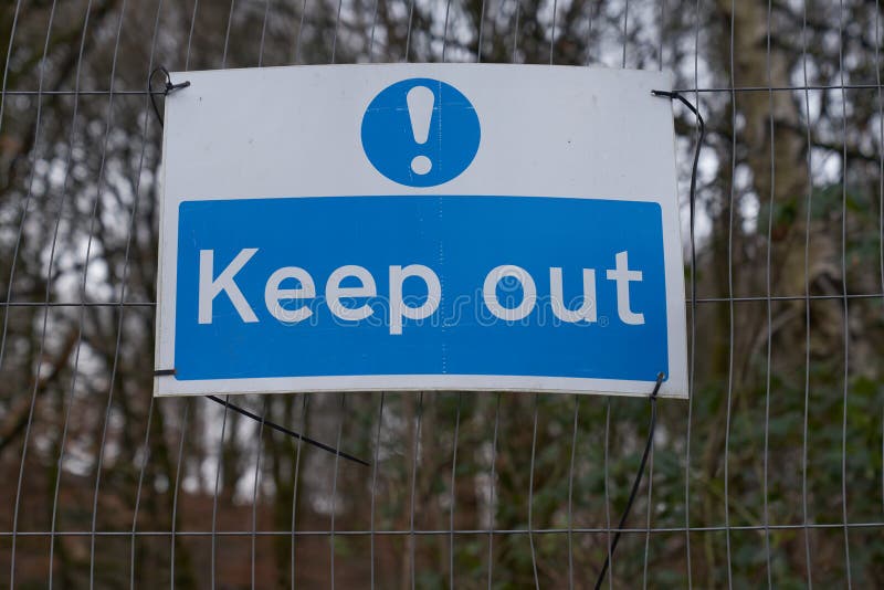 Blue keep out sign stock photo. Image of road, construction - 208438886