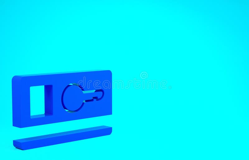 Blue Key Card Icon Isolated on Blue Background. Minimalism Concept ...