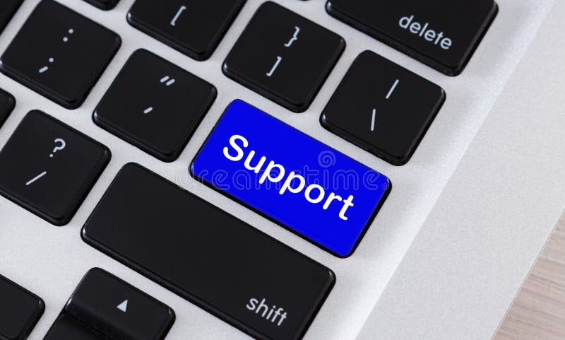 Big Text Support In Woman Hands In Front Of Blue Sky With Clouds Stock ...