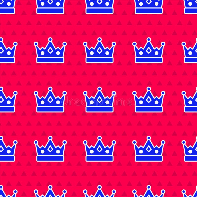 Blue King Crown Icon Isolated Seamless Pattern on Red Background ...