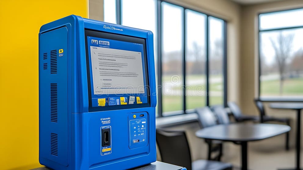 Blue Payment Kiosk in Waiting Area Stock Illustration - Illustration of ...