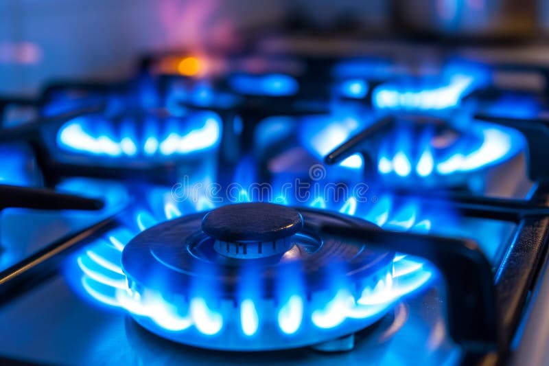 Blue Kitchen Gas Stove Flame in Kitchen Stock Illustration ...
