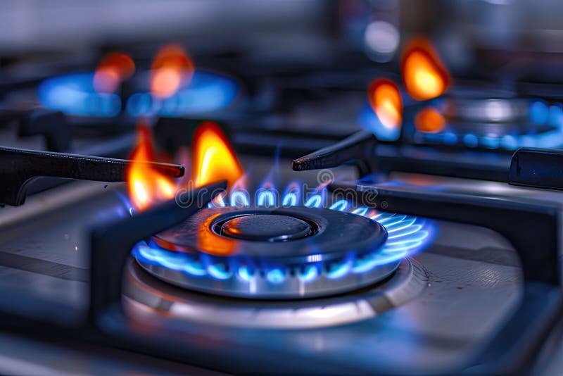 Blue Kitchen Gas Stove Flame in Kitchen Stock Illustration ...