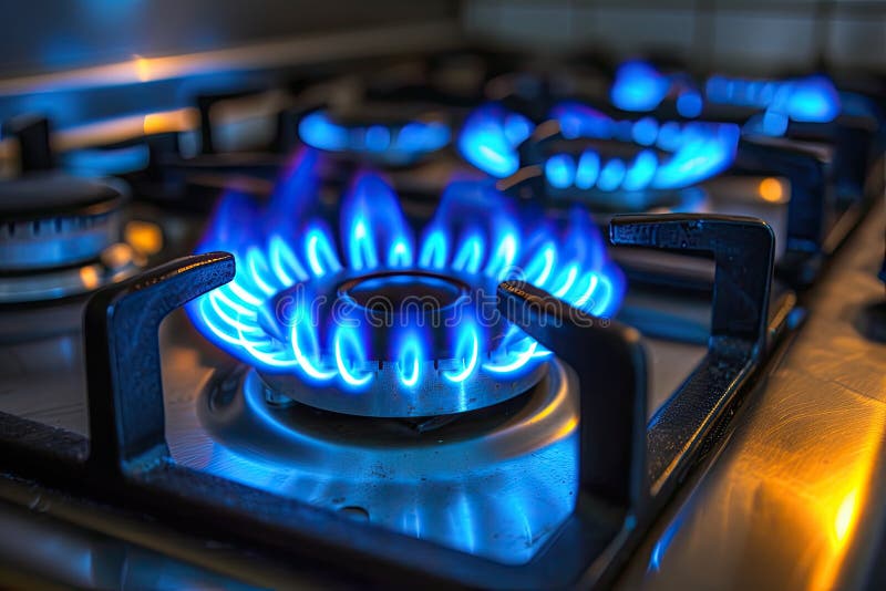 Blue Kitchen Gas Stove Flame in Kitchen Stock Illustration ...
