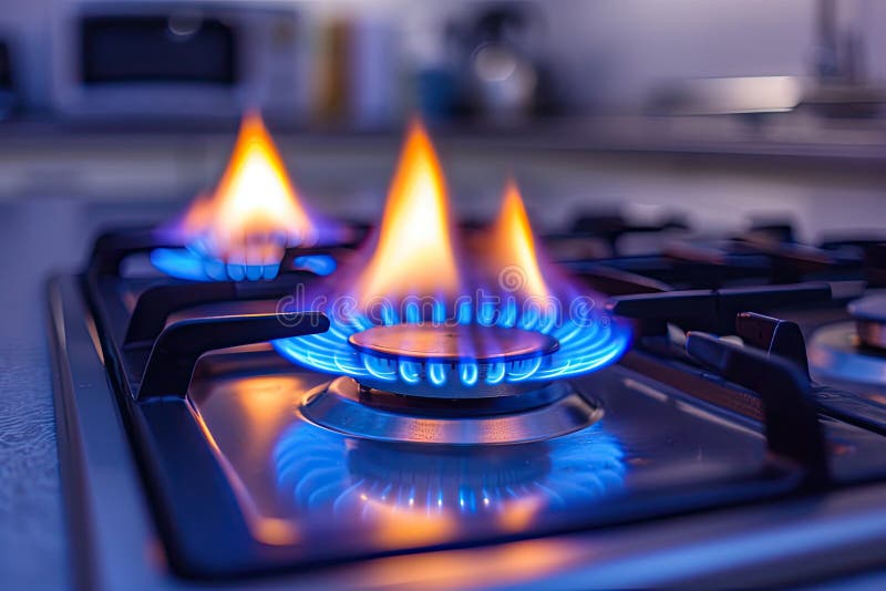 Blue Kitchen Gas Stove Flame in Kitchen Stock Illustration ...