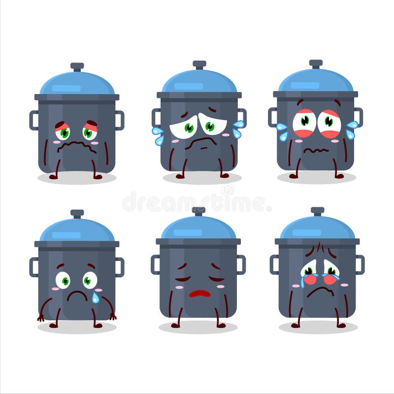 Blue Kitchen Pan Cartoon Character with Sad Expression Stock Vector ...