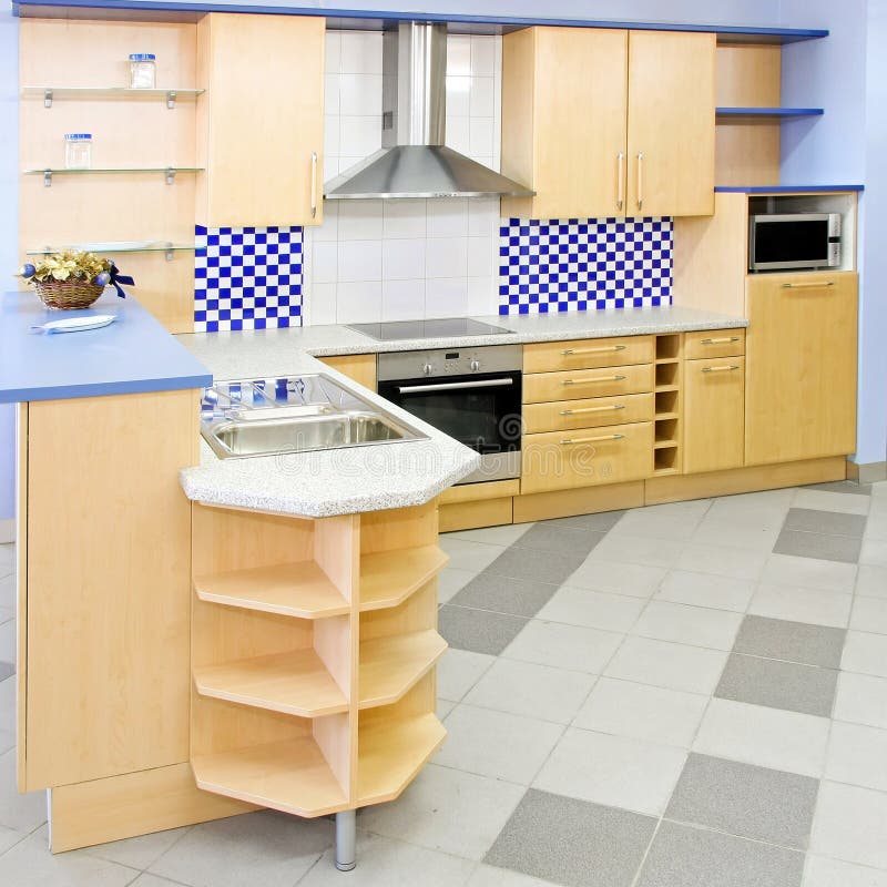 Blue kitchen square stock photo. Image of decor, interior - 5789282