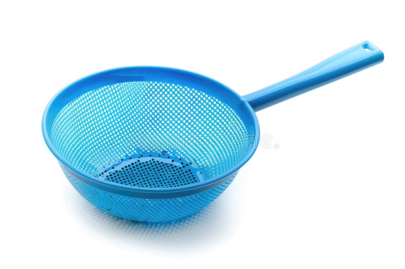 A Blue Kitchen Strainer with a Plastic Handle, Ideal for Draining Pasta ...