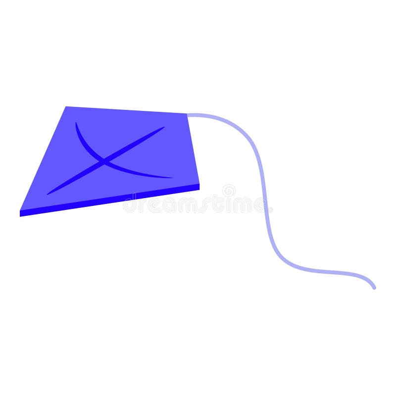 Blue Kite Flying on a String with White Background Stock Illustration ...