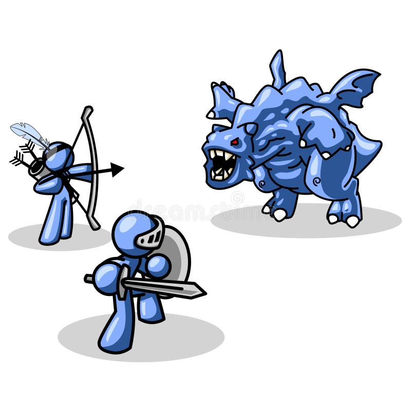 Blue Knight, Archer And Dragon Stock Vector - Illustration of graphical ...