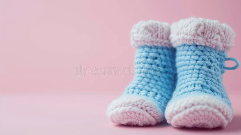 Blue Knitted Baby Booties. Selective Focus Stock Image - Image of ...