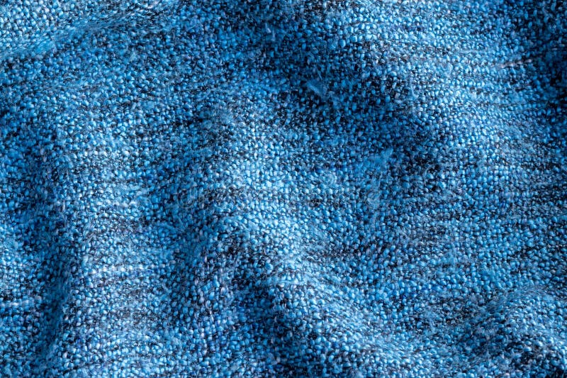 Blue Knitted Fabric Texture. Crumpled Blanket Background Stock Image ...
