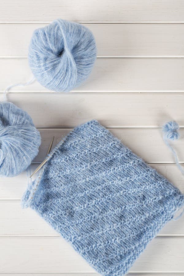 Blue Knitting Wool Yarn and Knitting Needles. Stock Image - Image of ...