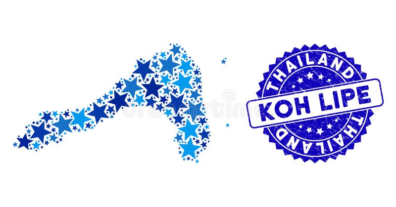 Blue Star Koh Lipe Map Collage and Textured Stamp Stock Vector ...