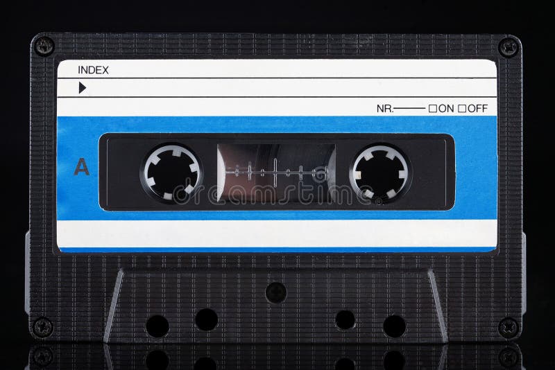 Blue Labeled Retro Vintage Compact Cassette a - Side on Black Stock ...