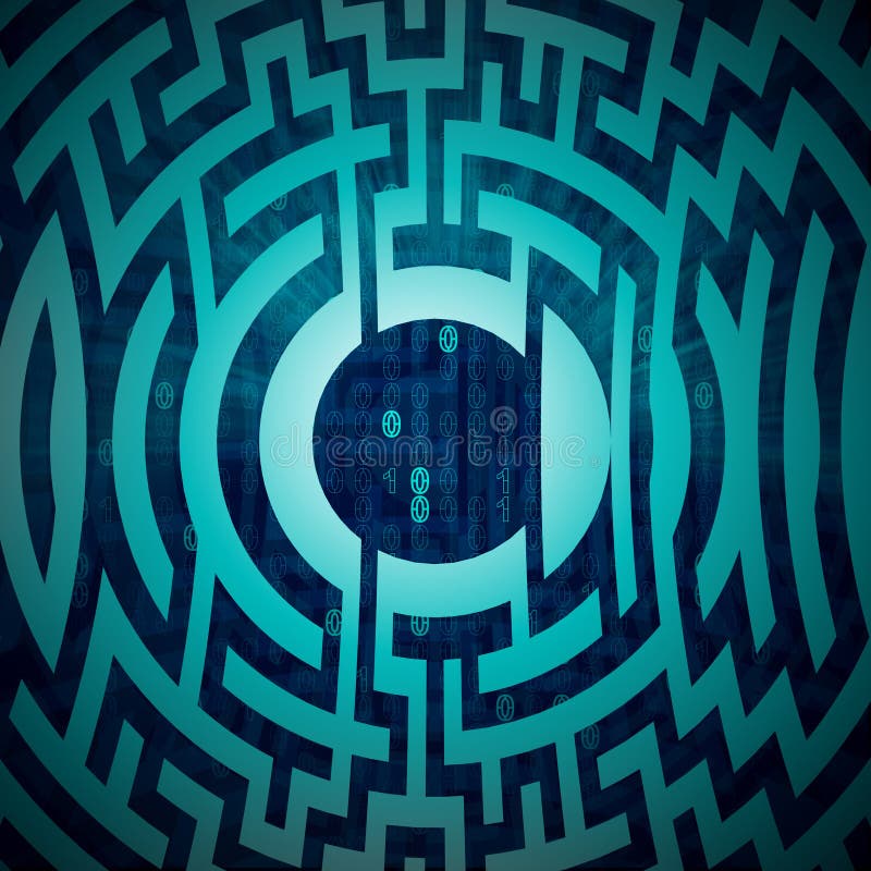 Blue Labyrinth Circle Structure on Tech Backdrop Stock Illustration ...