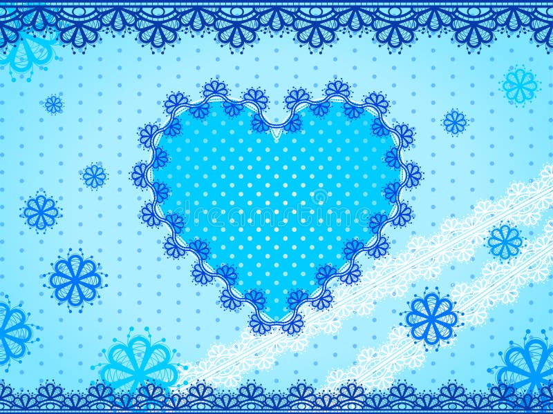 Blue Lace Heart on Blue Dotted Background Stock Vector - Illustration ...
