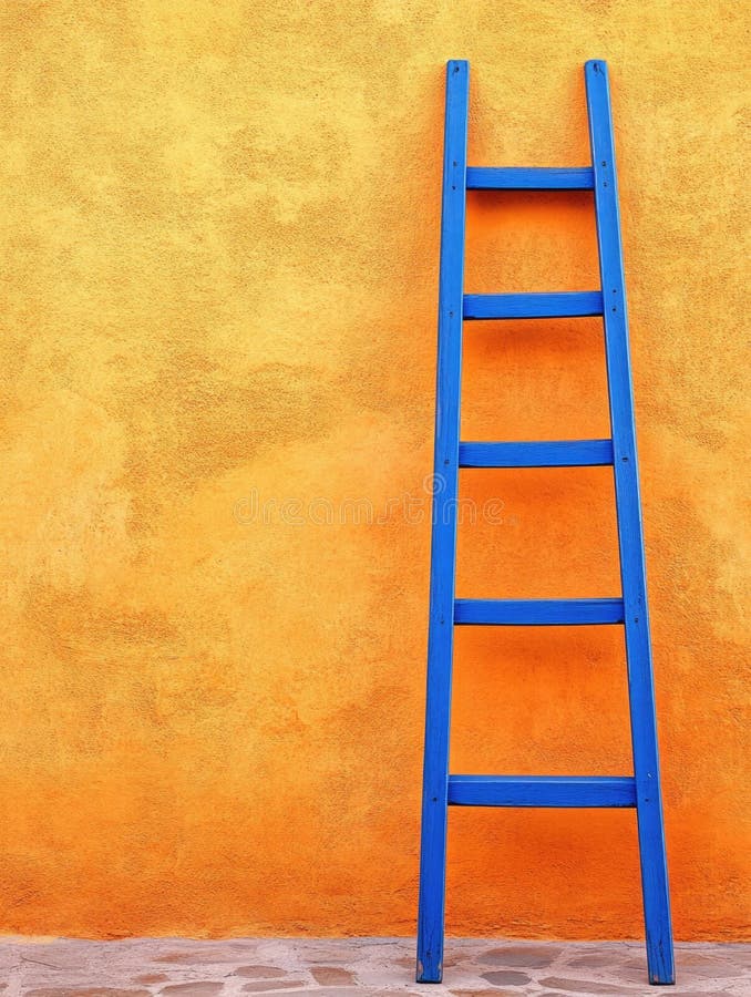 Blue Ladder Leaning Against a Weatherboard Wall that Has Been Painted ...