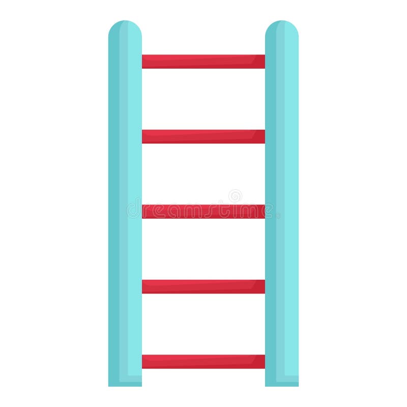 Blue Ladder Standing Up with Red Steps on White Background Stock ...