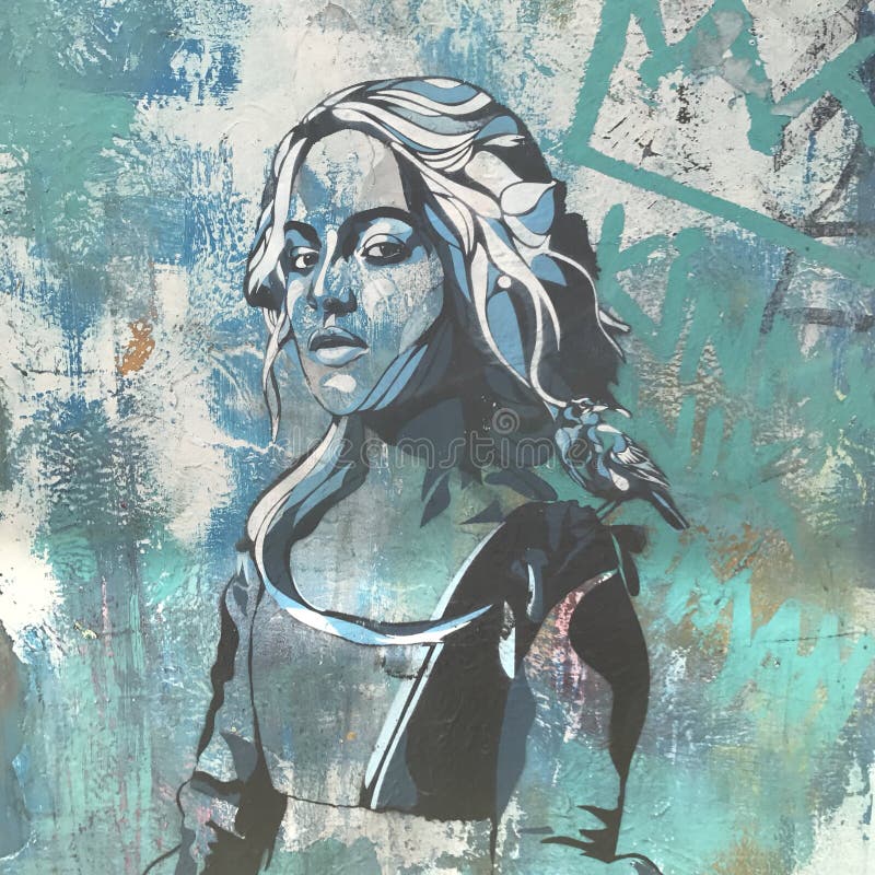 Blue Lady Graffiti Portrait Editorial Stock Image - Illustration of ...