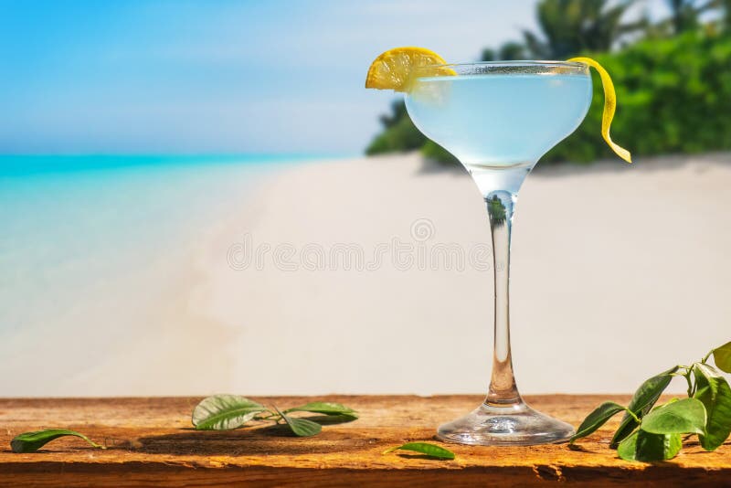 Blue Lagoon Cocktail On Tropical Beach Bar Stock Image Image Of