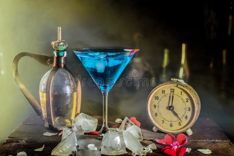 Blue Lagoon Cocktail on the Table Stock Image - Image of blue, lemon ...