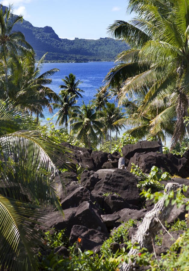 Blue Lagoon of Island Bora Bora, Polynesia. Mountains, the Sea, Palm ...