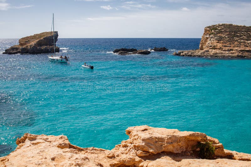 Blue Lagoon in Malta Panoramic Top View Stock Photo - Image of stunning ...