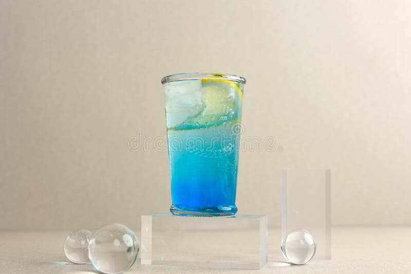 Blue Lagoon or Ocean Blue Cocktail with Sliced Lemon Stock Image ...