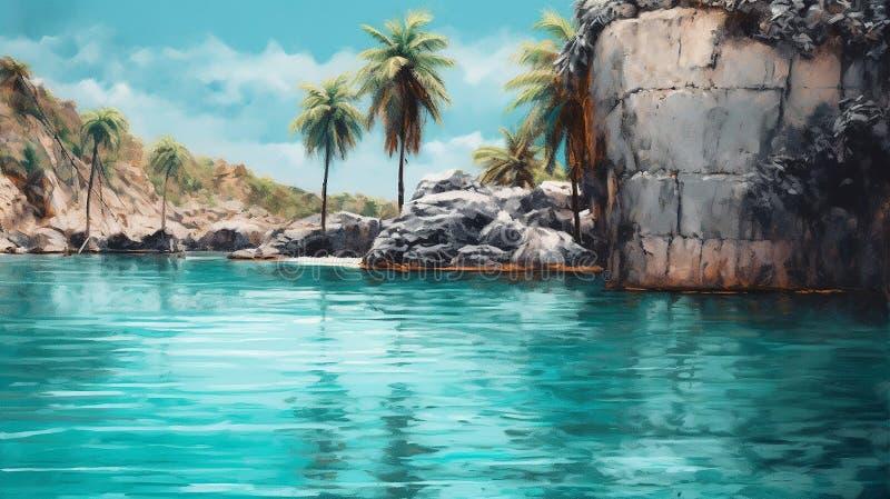 Blue Lagoon with Palm Tree and Turquoise Water. Generative AI Stock ...