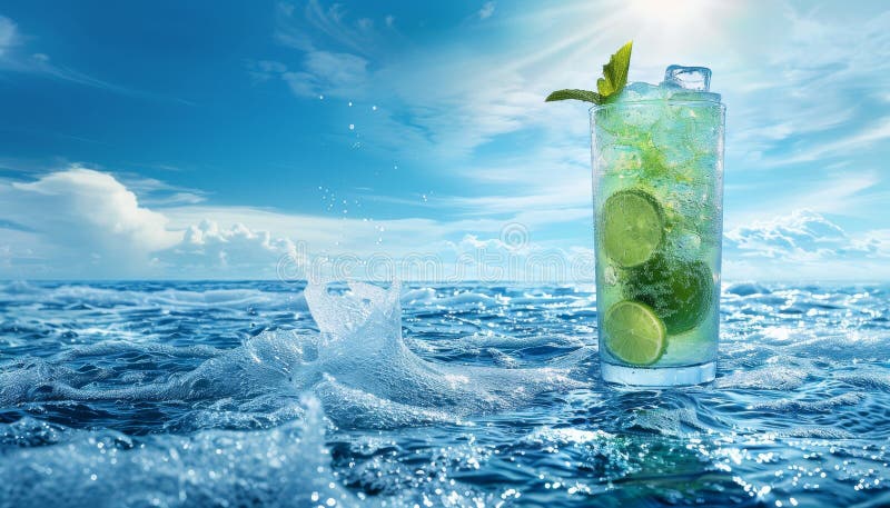 Blue Lagoon Vodka Ad with Sky Background, Hyper Realistic Design for ...
