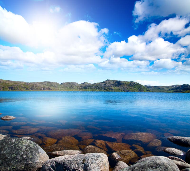 Blue Lake Idill Under Cloudy Sky Stock Image - Image of environment ...