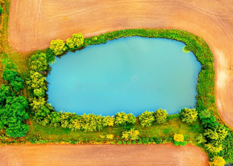 Blue Lake in the Middle of a Field, a Lake among Trees on a Field ...