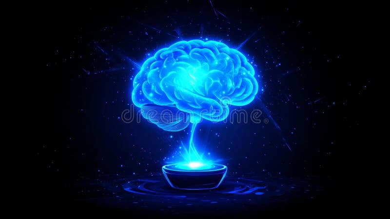 Blue Lamp with Bright Brain Illustration, Concept of Ideas and ...