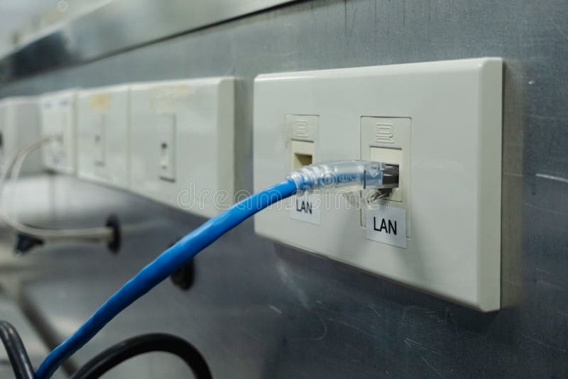 Blue Lan Connect Socket at Wall Stock Photo - Image of computer, light ...