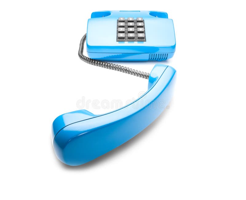 Blue Landline Phone on Isolated Background with a Shadow Stock Image ...