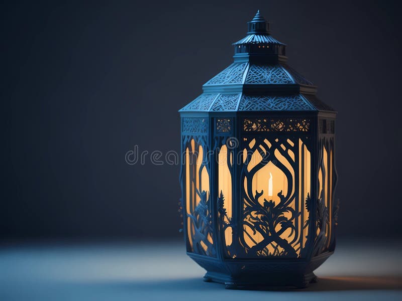 A Blue Lantern with the Light on with Blue Background Stock ...