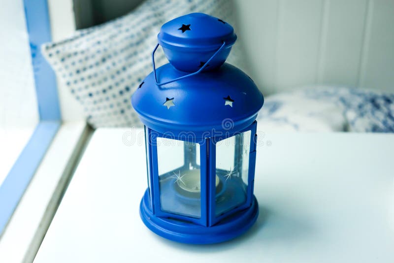 Blue Lantern stock image. Image of metal, white, glass - 42671547